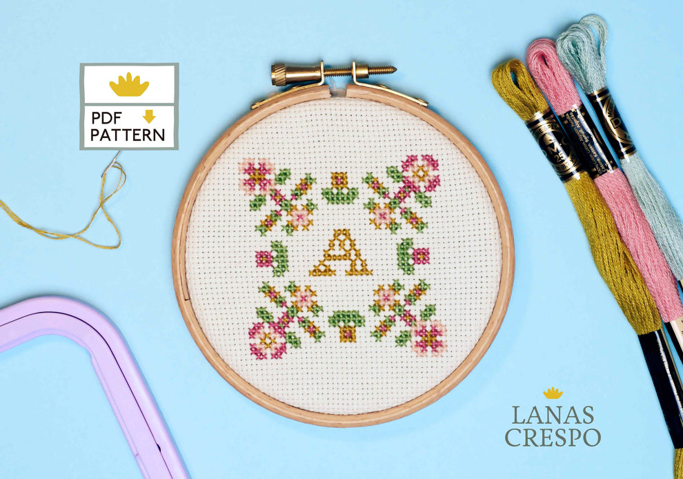 ABC Spring Floral Monogram Cross Stitch Pattern – Lanas Crespo