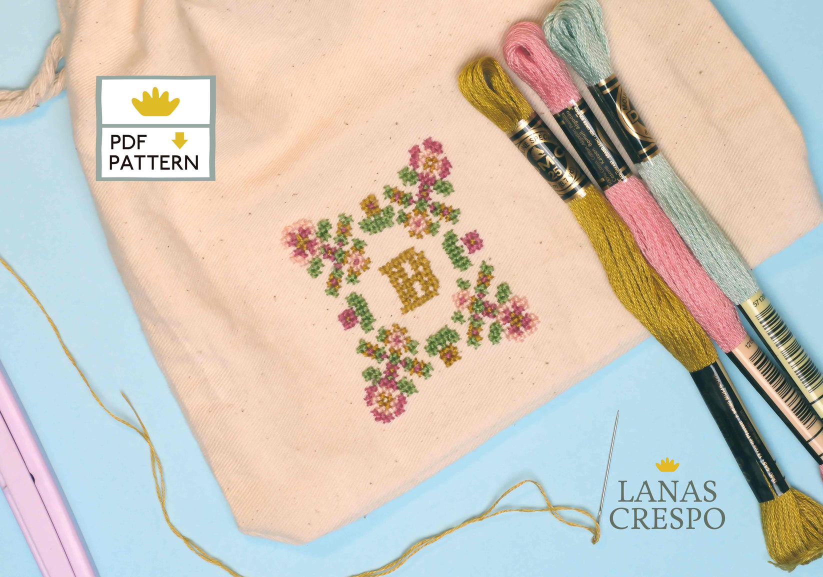 ABC Spring Floral Monogram Cross Stitch Pattern – Lanas Crespo
